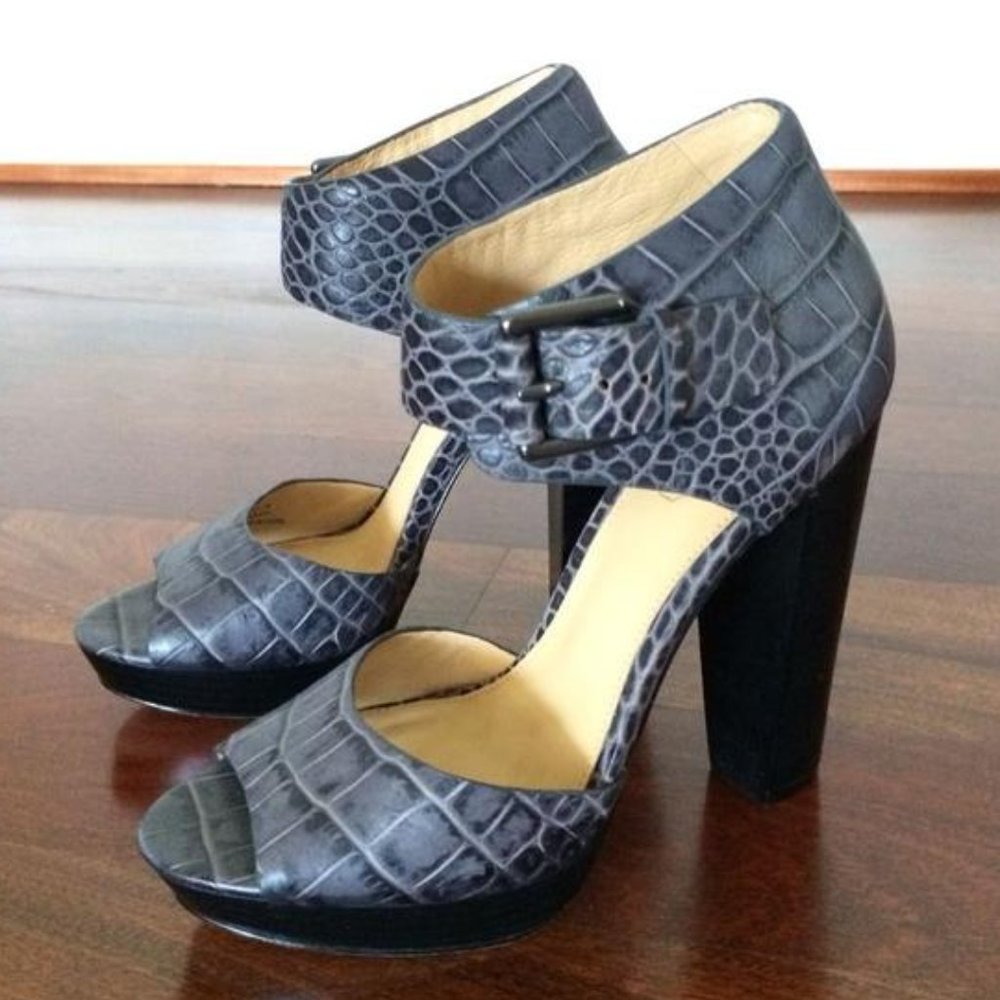 Coach Maze Leather Croc Embossed Platform Sandals - Gem